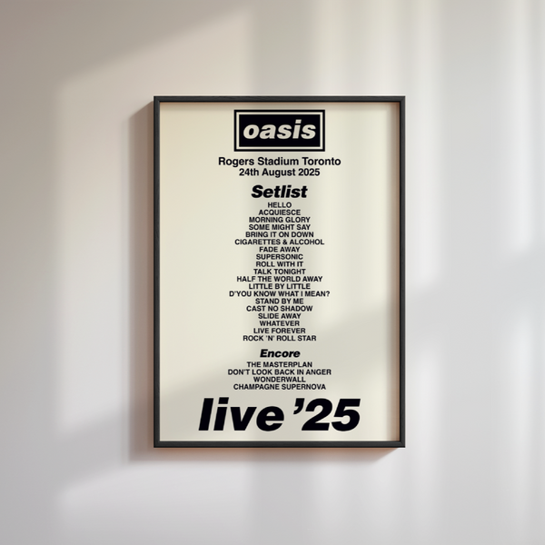 Oasis Toronto Canada Rogers Stadium Setlist Poster – Fly Prints LTD