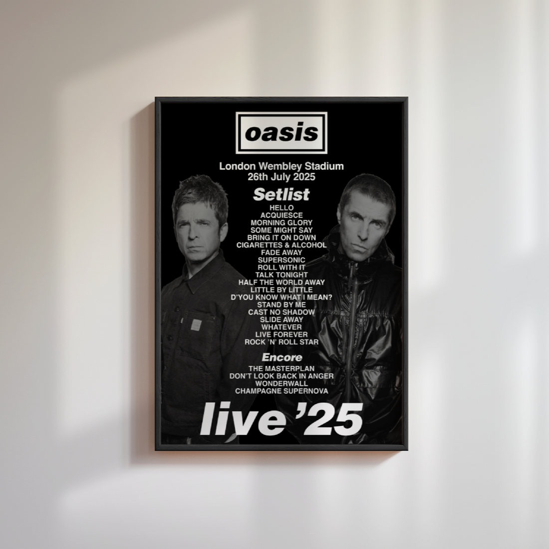 Oasis Tour Setlist Poster – Fly Prints LTD